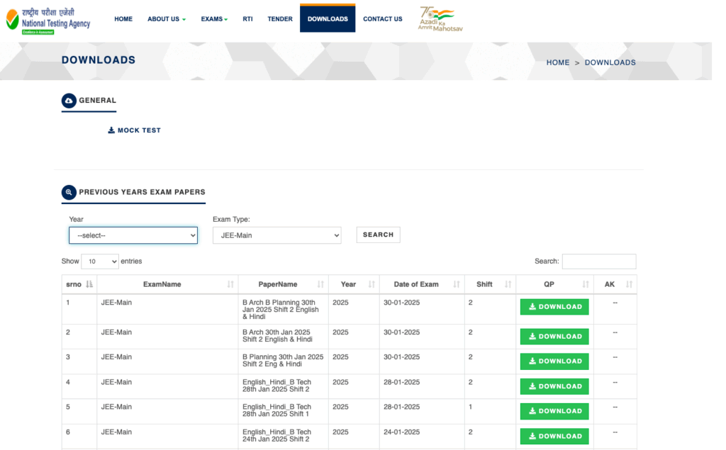 JEE Main Previous Year Papers 2019–2025: Shift-Wise Free Download