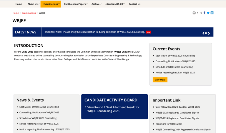 WBJEE 2025 Seat Allotment Link Out: Round 1 & Round 2 Here