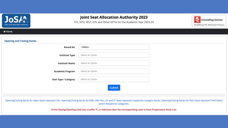 JoSAA Counselling 2023, Opening and Closing Ranks for all IITs, NITs, IIITs & GFTIs - SarvGyan News
