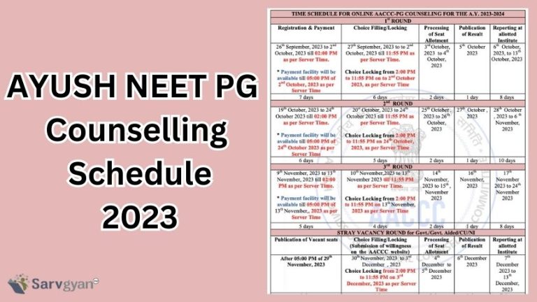 AYUSH NEET PG 2023 Counselling Schedule Official PDF Here - SarvGyan News