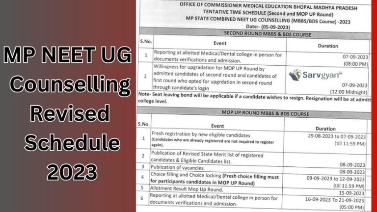 MP NEET UG 2023 Counselling Revised Schedule Out, Mop-up Last Day to Register Tomorrow ...