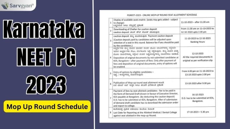 Karnataka NEET PG 2023 Mop Up Round Schedule Out, Official PDF Here - SarvGyan News