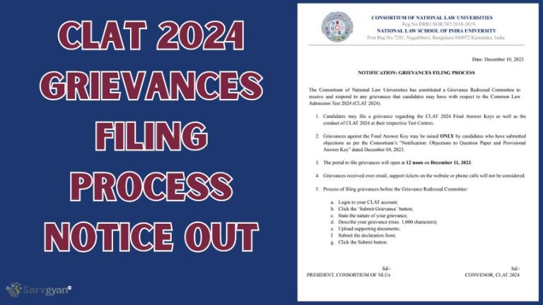 CLAT 2024 Notice For Grievances Filing Process Out, Result Official PDF Here - SarvGyan News