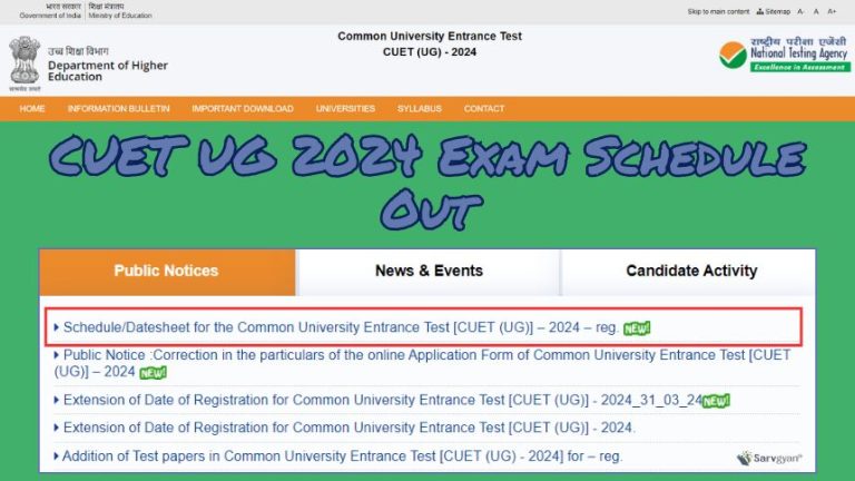 CUET UG 2024 Exam Schedule Out, Check Shift Wise Datesheet Here ...
