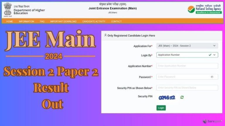JEE Main 2024 Session 2 Paper 2 Result Out, Direct Link Here - SarvGyan News